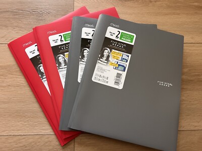 Lot of 4 - Mead Five Star 2 Pocket Folders w/Prong Fasteners (Red/Grey ...