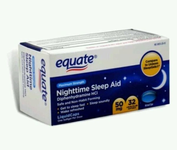 Equate 23WM32B12-12 Nighttime Sleep Aid 50 mg - 32 Softgels for sale ...
