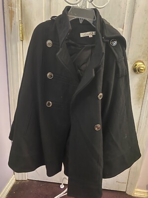 Kenneth Cole New York Women's Wool Blend Lined Hooded Cape Coat Shawl ...