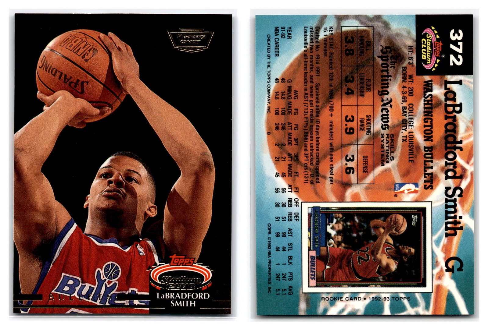 1992-93 Stadium Club Members Only #372 LaBradford Smith - Washington ...
