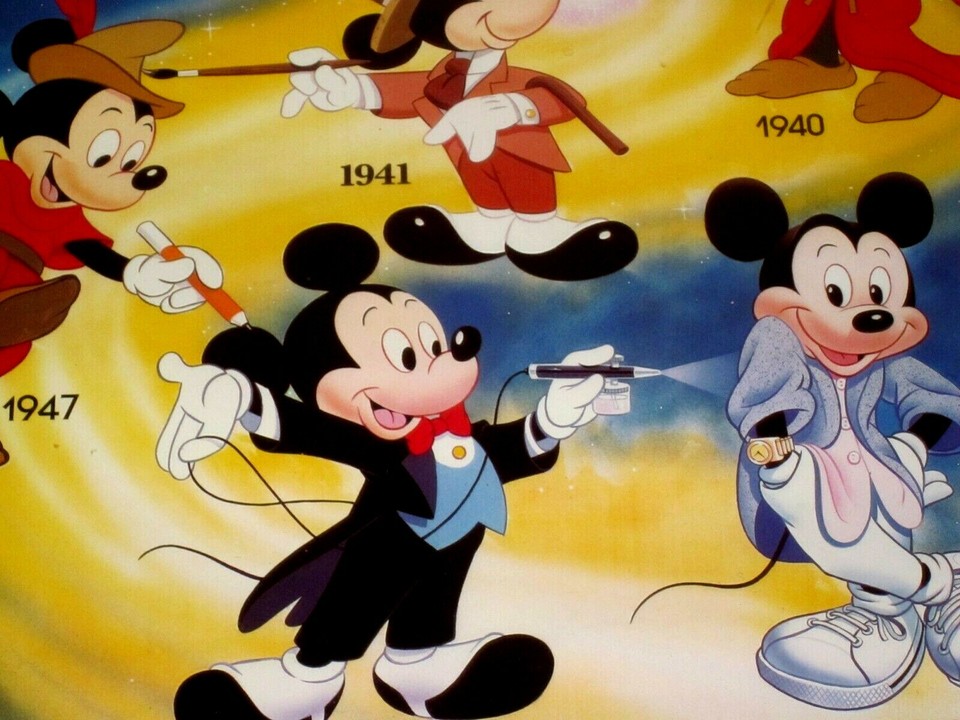 Vintage Framed 1986 Walt Disney Evolution Of Mickey Mouse "Then And Now ...