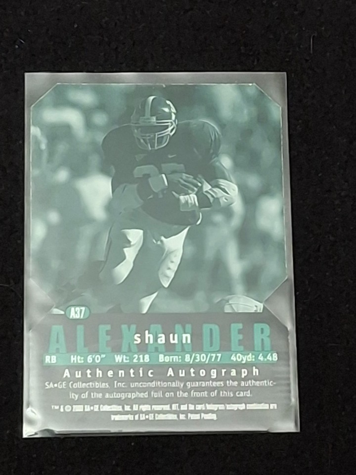 SHAUN ALEXANDER ROOKIE GENUINE HAND SIGNED AUTOGRAPHED CERTIFIED ...
