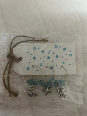 Wine Glass Charms Set of 6 Crystal Silver Nautical Ocean Sea Life Drink ...