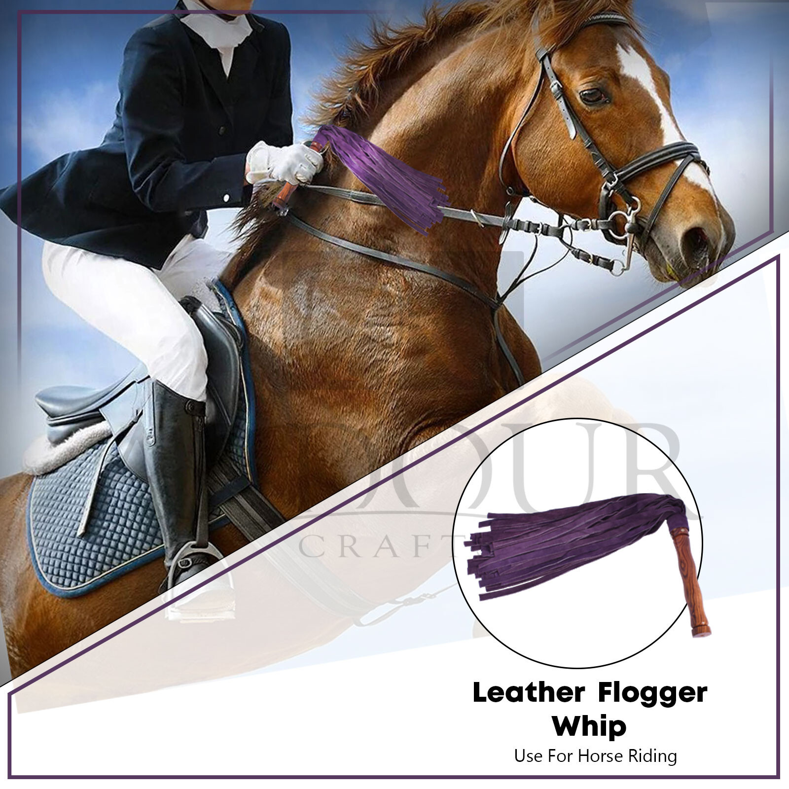 50 Tails Suede Leather Floggers Wooden Handle BDSM Equestrian Flogging ...