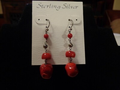 Sterling Silver. Gorgeous Red Stone Dangle Drop Earrings. New / no tags ...