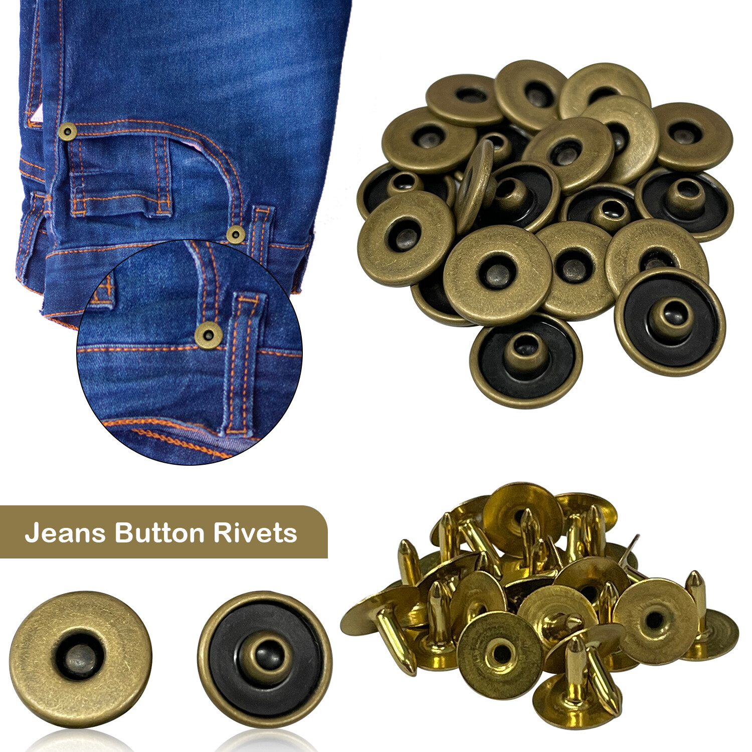 11.5mm Bronze Hat Rivets Studs Buttons Leather Craft Jeans Bag Brass ...