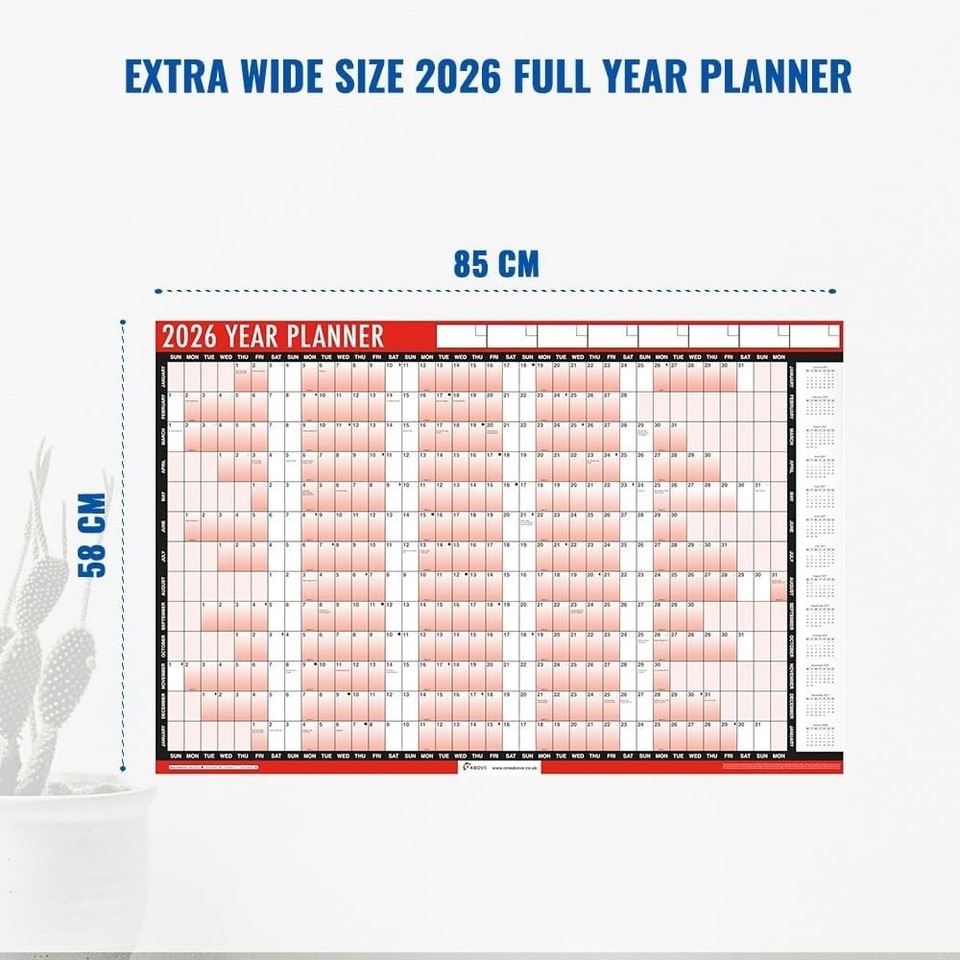 2026 Wall Planner Calendar – A1 Large 85cm x 58cm Laminated Year ...