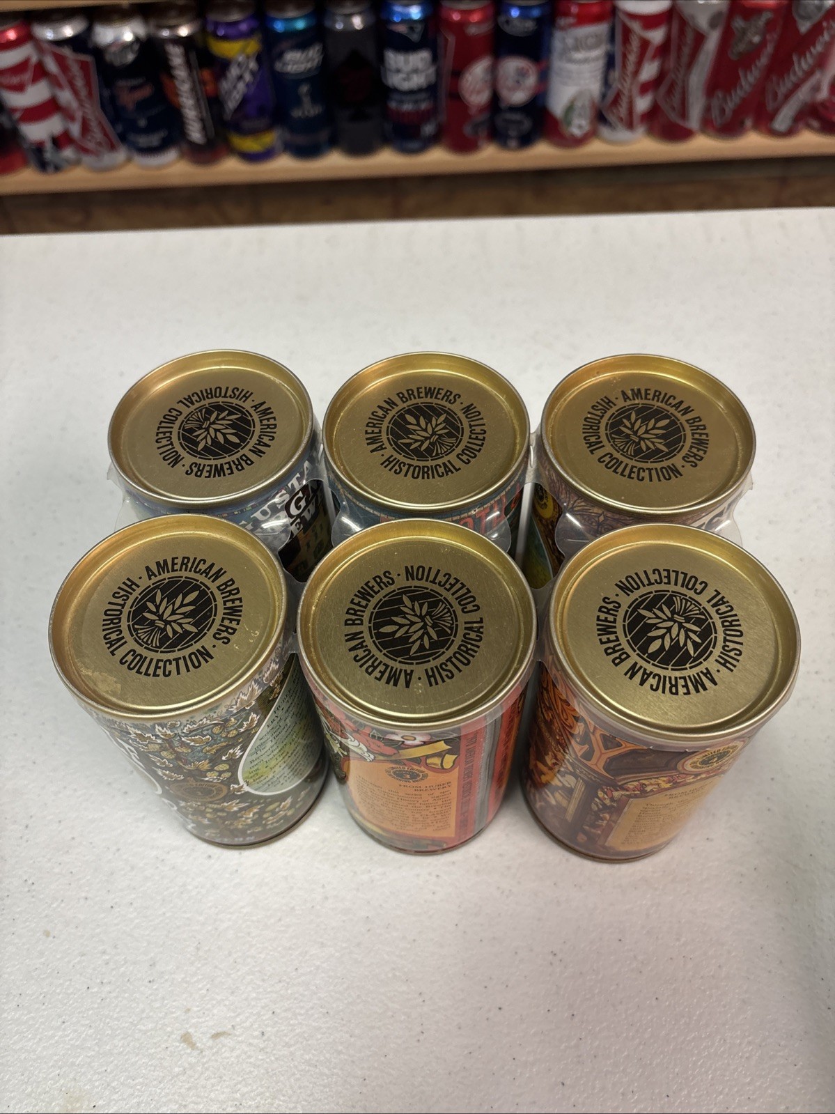 6 PACK OF FLAT TOP BEER CANS FROM AMERICAN BREWERS HISTORICAL ...