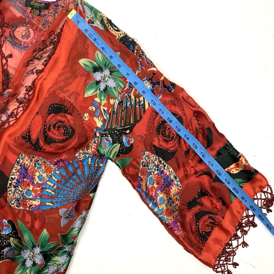 Vintage Ania A Silk Blend Kimono Beaded Satin Asian Floral Butterfly ...