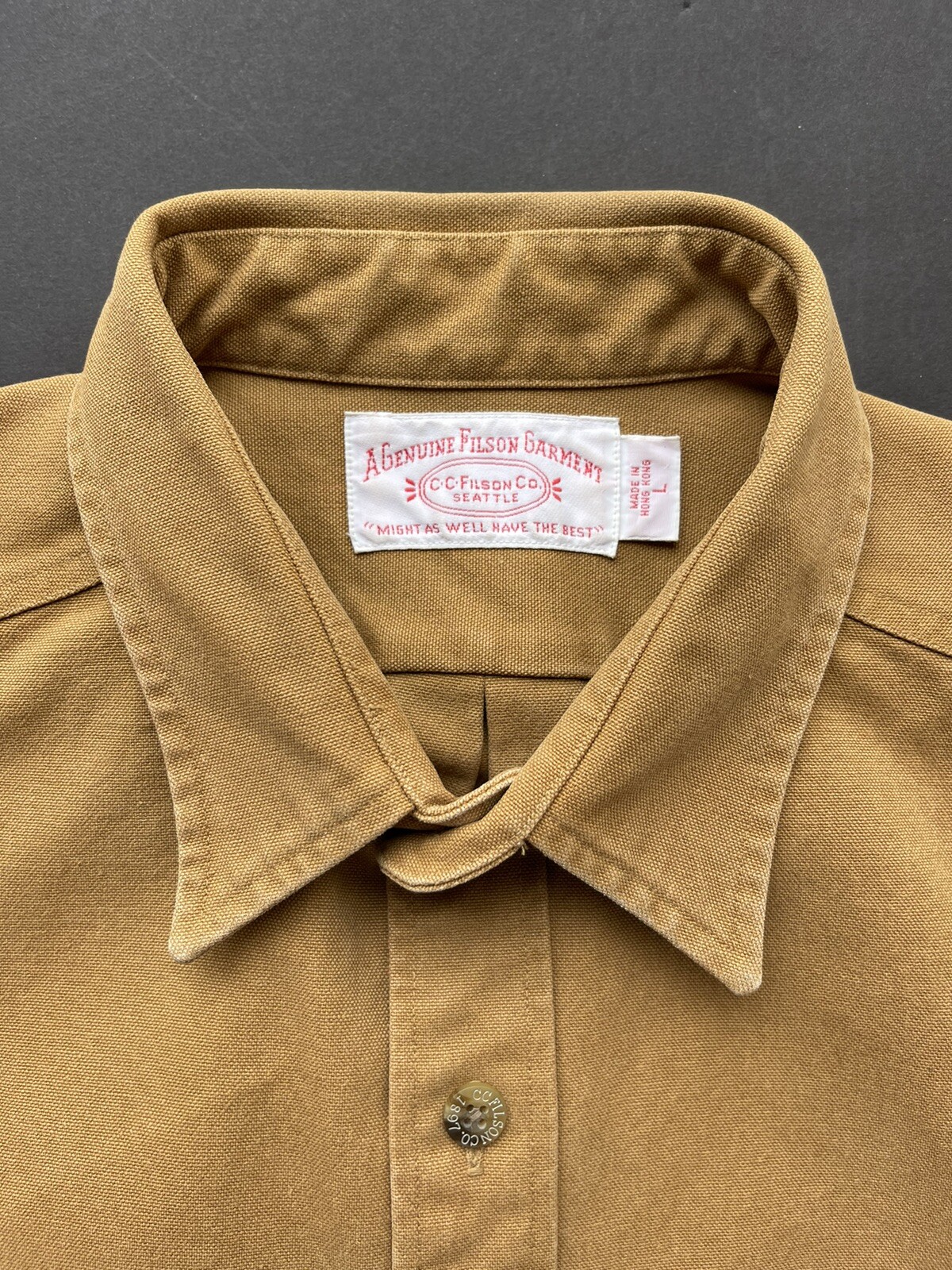 CC FILSON TAN CANVAS COTTON SHIRT, Mens Large Long-Sl… - Gem