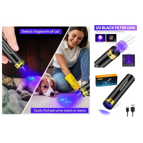 Powerful USB Rechargeable 365nm UV Black Light Flashlight - Multi-Use ...