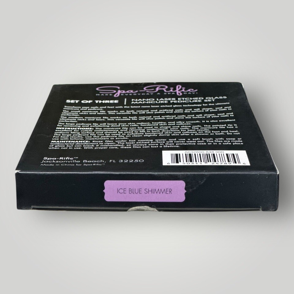 Spa-Rific Laser Etched Glass 3 Piece File MANI-PEDI SET - Ice Blue ...