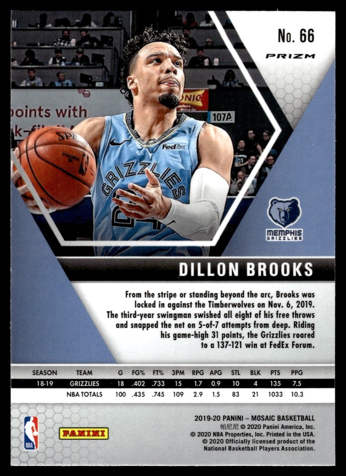 Dillon Brooks 2019 Panini Mosaic Orange Reactive Prizm Card #66 | eBay