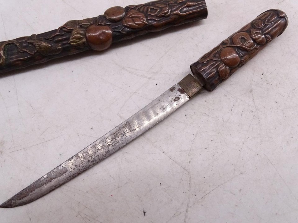 Antique 1800s Bronze Japanese Dagger Sword Knife Japan Tanto Fruit ...