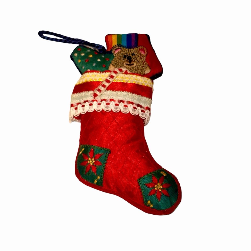 Christmas Ornament Stocking Hallmark Fabric Vintage 1983 Toys Teddy ...