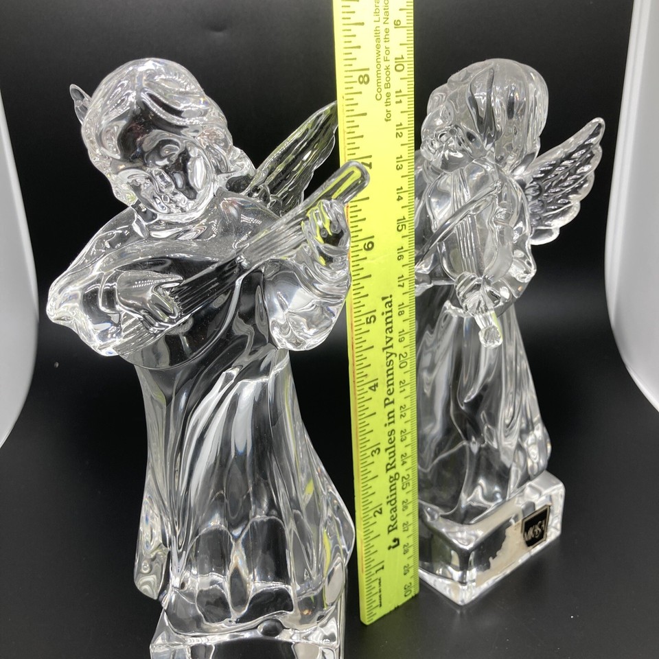 Mikasa Herald Collection Crystal Angel Figurine Pair Angelic Mandolin ...