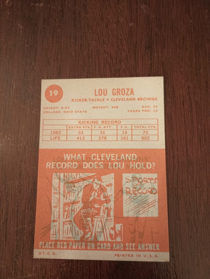 1963 Topps #19 Lou Groza SP (NRMT+) | eBay