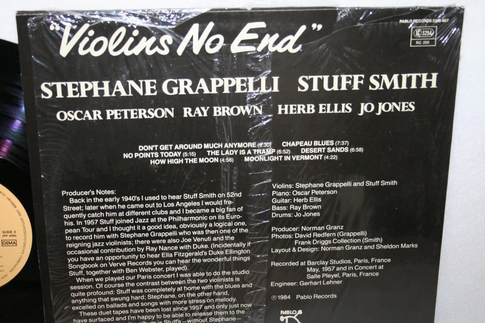 STEPHANE GRAPPELLI & STUFF SMITH Violins No End LP Pablo OSCAR PETERSON ...