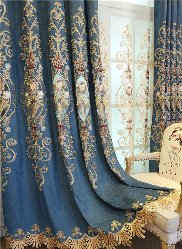 Luxury European Blackout Curtain Floral Emboridery Window Curtain Drape ...