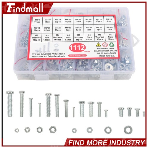 Findmall 1112Pcs Metric Machine Screws Bolts And Nuts Assortment Kit M3 ...
