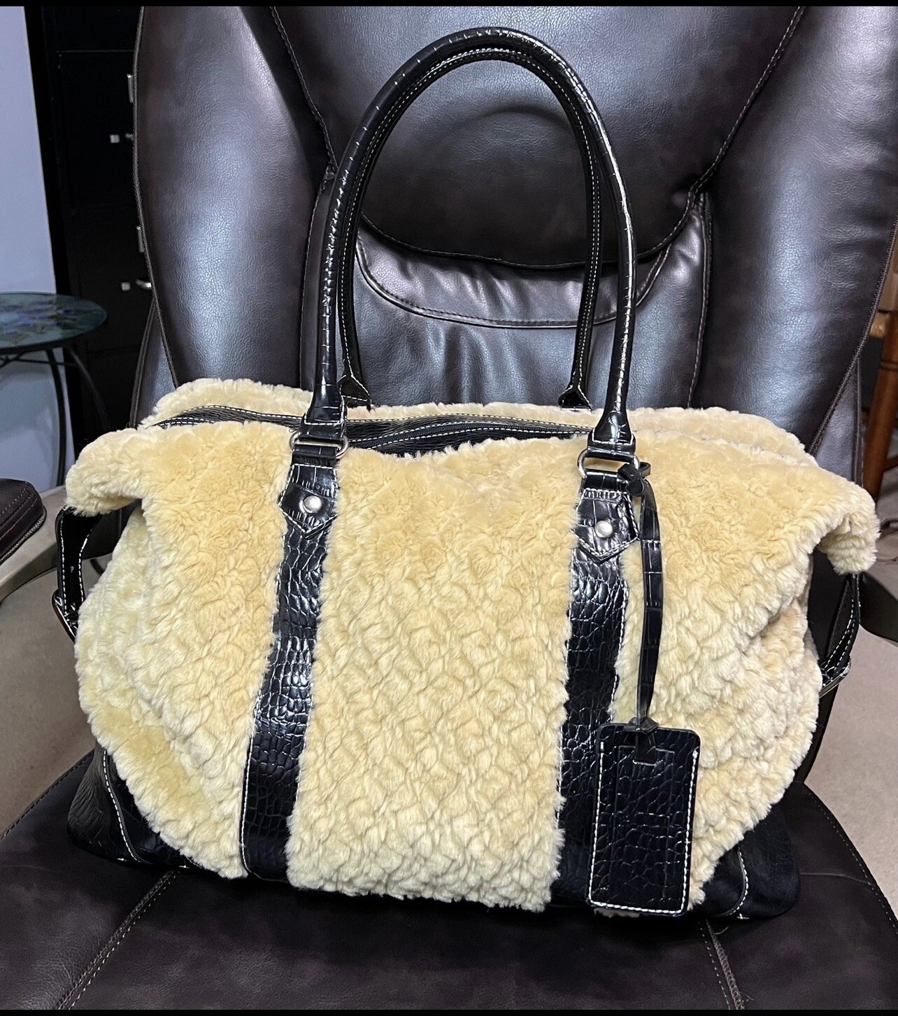 Vintage Suzanne Somers Faux Shearling Travel Bag - Gem