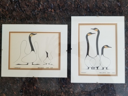 BENJAMIN CHEE CHEE "LEARNING" & "FRIENDS" FRAMED MATED WOODLAND INDIAN ...