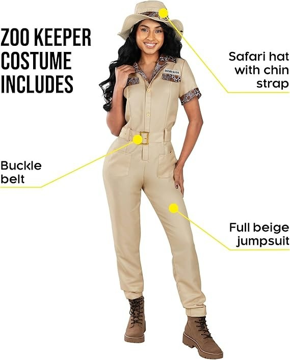 Women`s Zookeeper Costume Safari Zoo Keeper Crocodile Hunter Uniform S ...