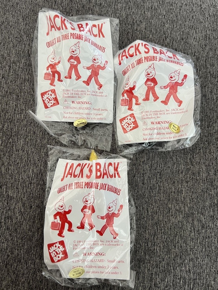 JACK IN THE BOX POSABLE JACK BENDABLE 1995 TOYS SET OF 3 ~ BRAND NEW ...