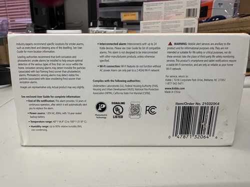 Kidde Smoke Alarm with Smart Features Model P4010ACS-WF Backup Battery ...