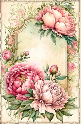 Vintage Shabby Chic Pink Peonies Collage #7 Craft Sewing Cotton Fabric ...