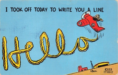 Postcard Airplane Skywriting Airport Cartoon from US Navy Amphibious ...