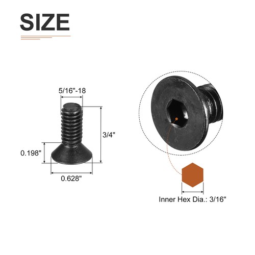 25pcs 5/16-18x3/4" Head Socket Cap Screws Hex Flat Carbon Steel Black ...