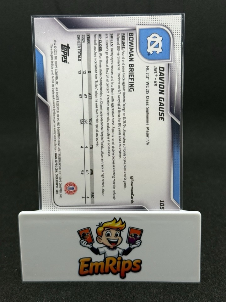 2025 Bowman Chrome University DAVION GAUSE Green Mini-Diamond 1st /99 ...