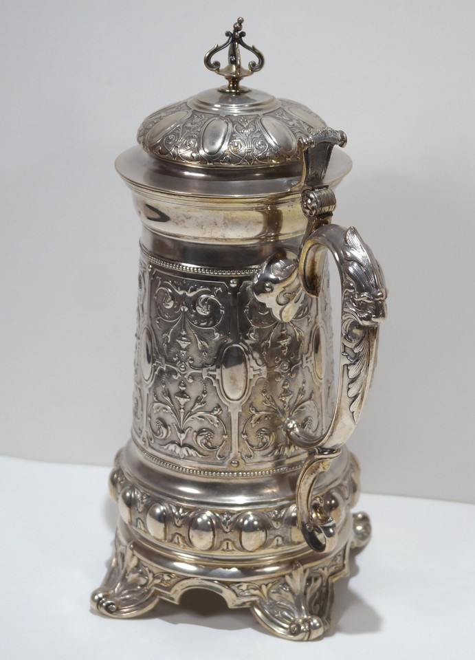 German 830 Silver Tankard Repousse Lion Face | eBay