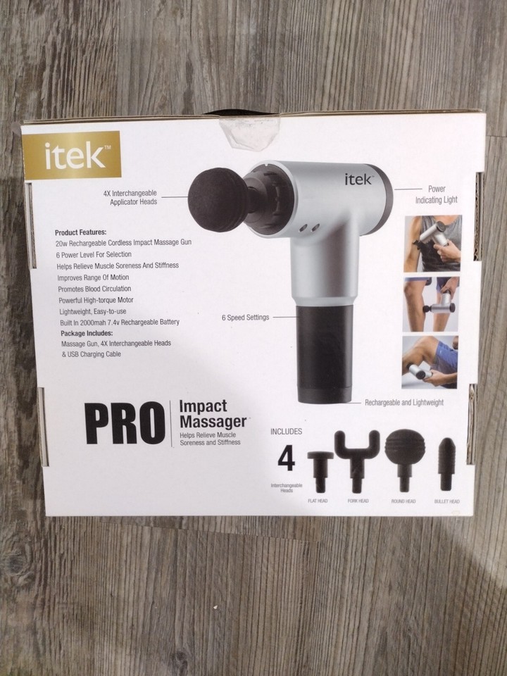 Itek Pro Impact Percussion Massager Includes 4 Interchangeable Heads 6 ...