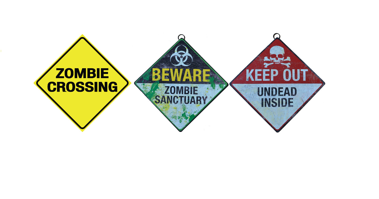 Zombie Warning Signs Painted Metal Set of 3 - Halloween Decorations 8.5 ...