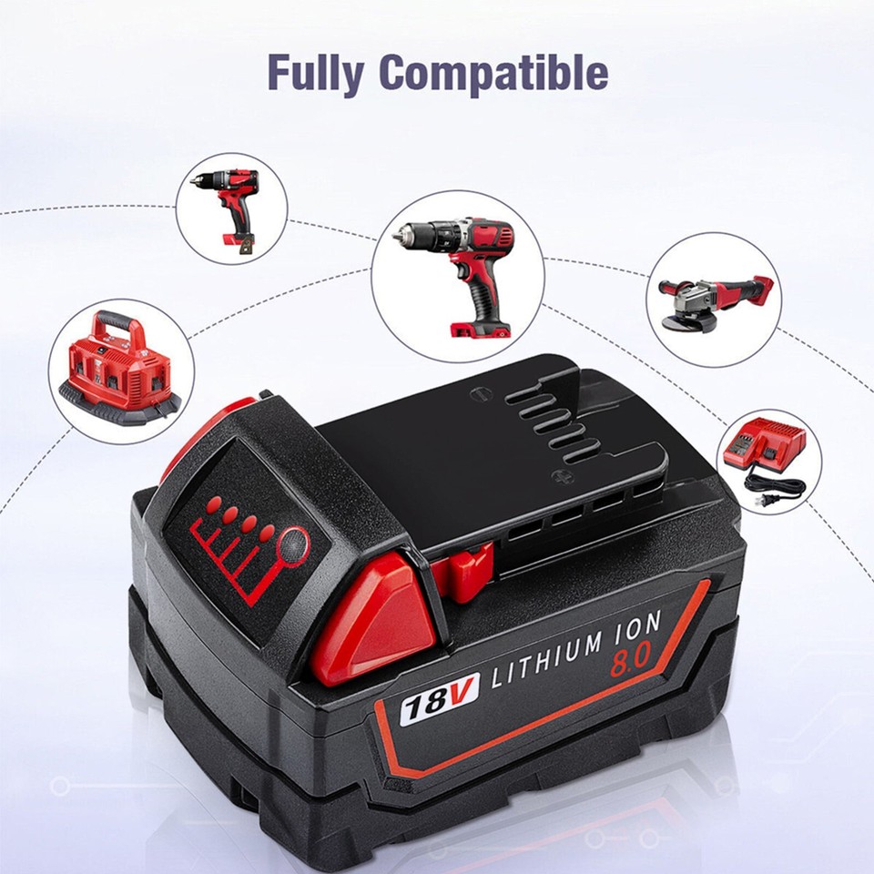 2pack For Milwaukee 18V Lithium-ion 8.0AH Extended Capacity Battery 48 ...