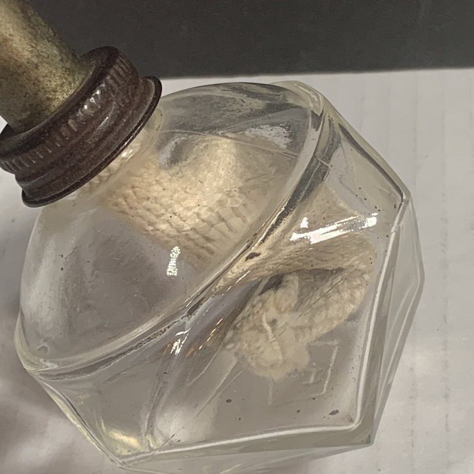 HR Berger Lamp Oil Old Crystal Glass Cooper Lid Wick Snuffer 4.5” Tall ...