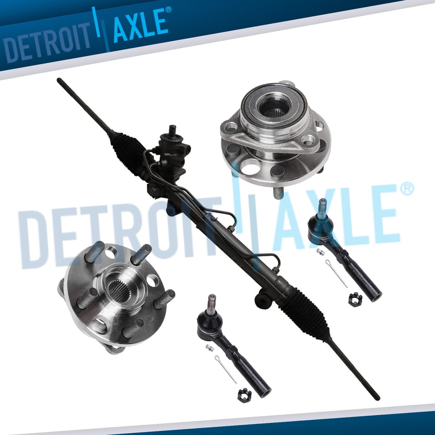 5pc Steering Rack & Pinion + Wheel Hub +Outer Tie Rod for 95-05 ...