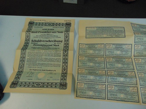 19 German Government 20,00 MARK / DEUTSCH MARK Treasury Bonds 1923 #4 ...