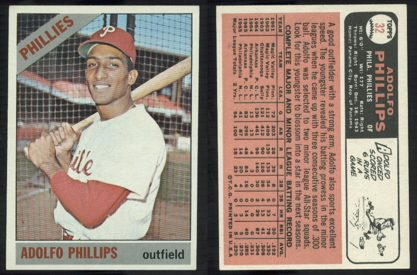 (56870) 1966 Topps 32 Adolfo Phillips Phillies-NM | eBay