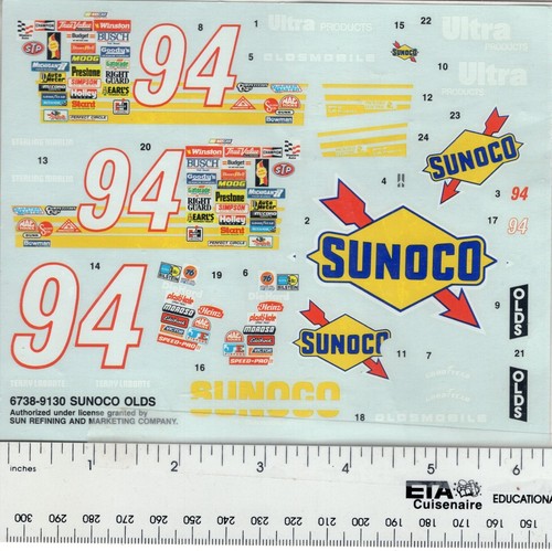 1991 Terry Labonte #94 Sunoco Olds 1:24 Car Decal Waterslide Decals ...