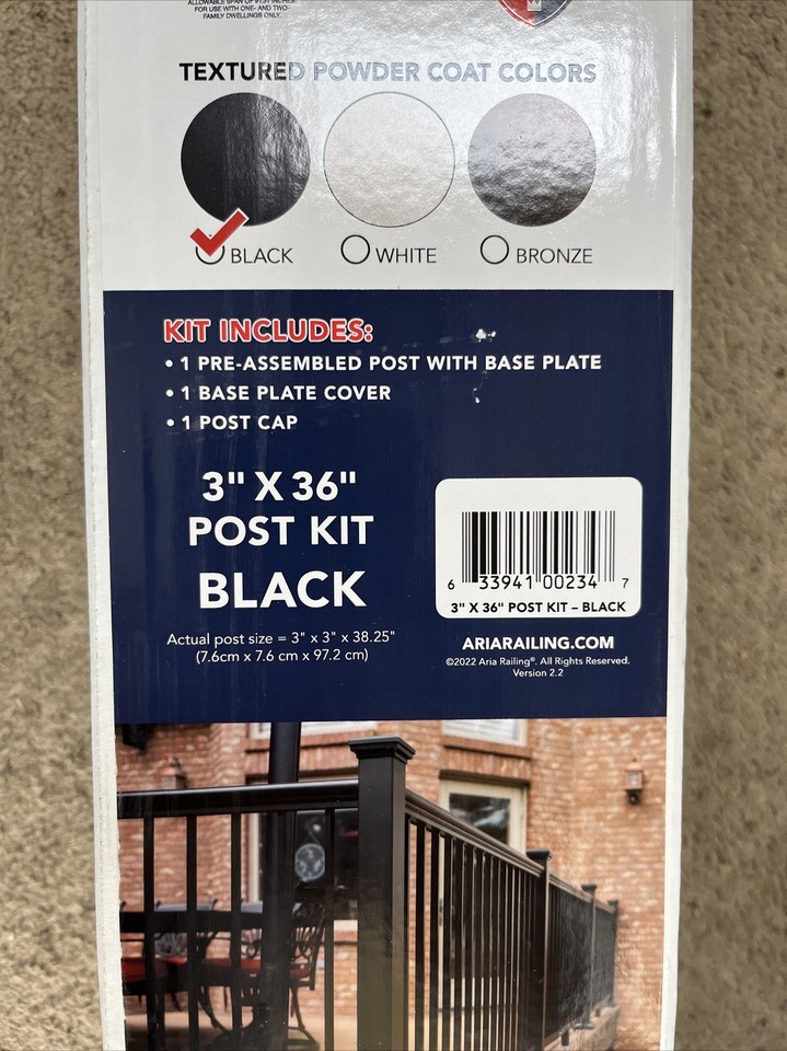 Aria Railing 3 in. x 3 in. x 36 in. Black Powder Coated Aluminum Deck ...