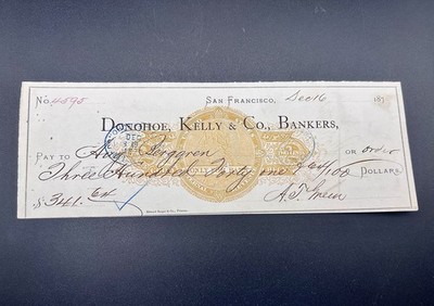 RN-C21 Orange 1871 Revenue Stamped Paper Check Bank Only San Francisco ...
