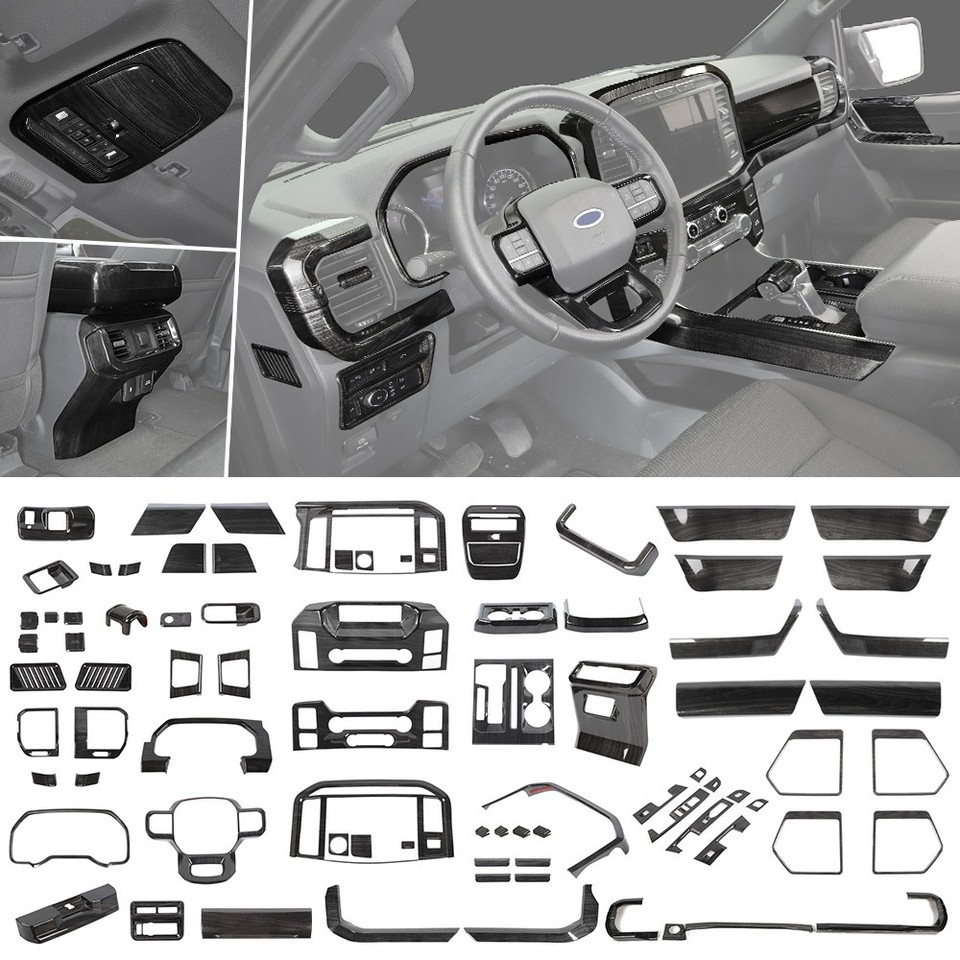 Black Wood Grain Center Console Full Cover Interior Trim For Ford F150 ...