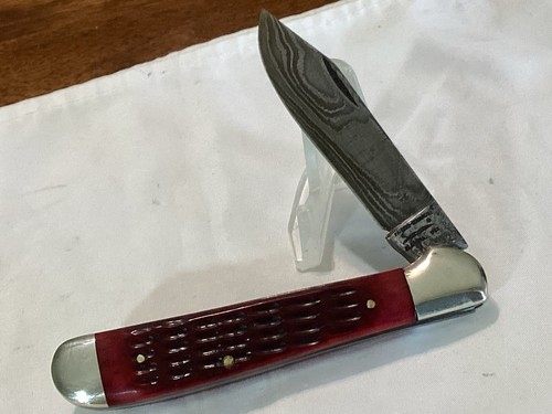 Parker Edwards Alabama USA Damascus Copperhead Knife red bone unused | eBay