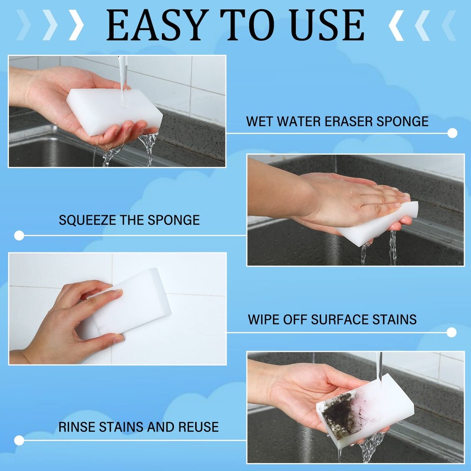 500 Pcs Magic Sponge Eraser Bulk Foam Sponge Cleaning Pads Multi ...