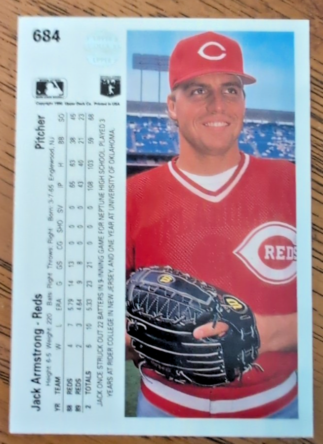 JACK ARMSTRONG Cincinnati Reds 1990 Upper Deck Baseball Card #684 Mint ...
