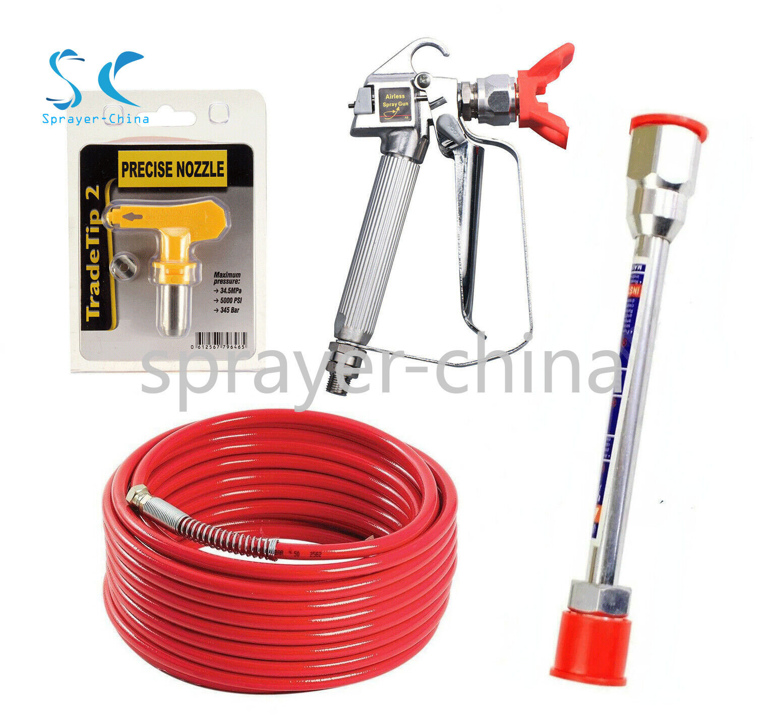 Airless Paint Spray Hose Kit 50ft 1/4" Swivel Joint 3600psi with 517 ...