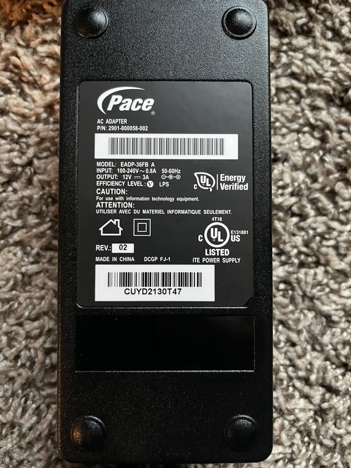 Pace EADP-36FB AC Adapter ITE Power Supply Output 12V 3A Transformer ...